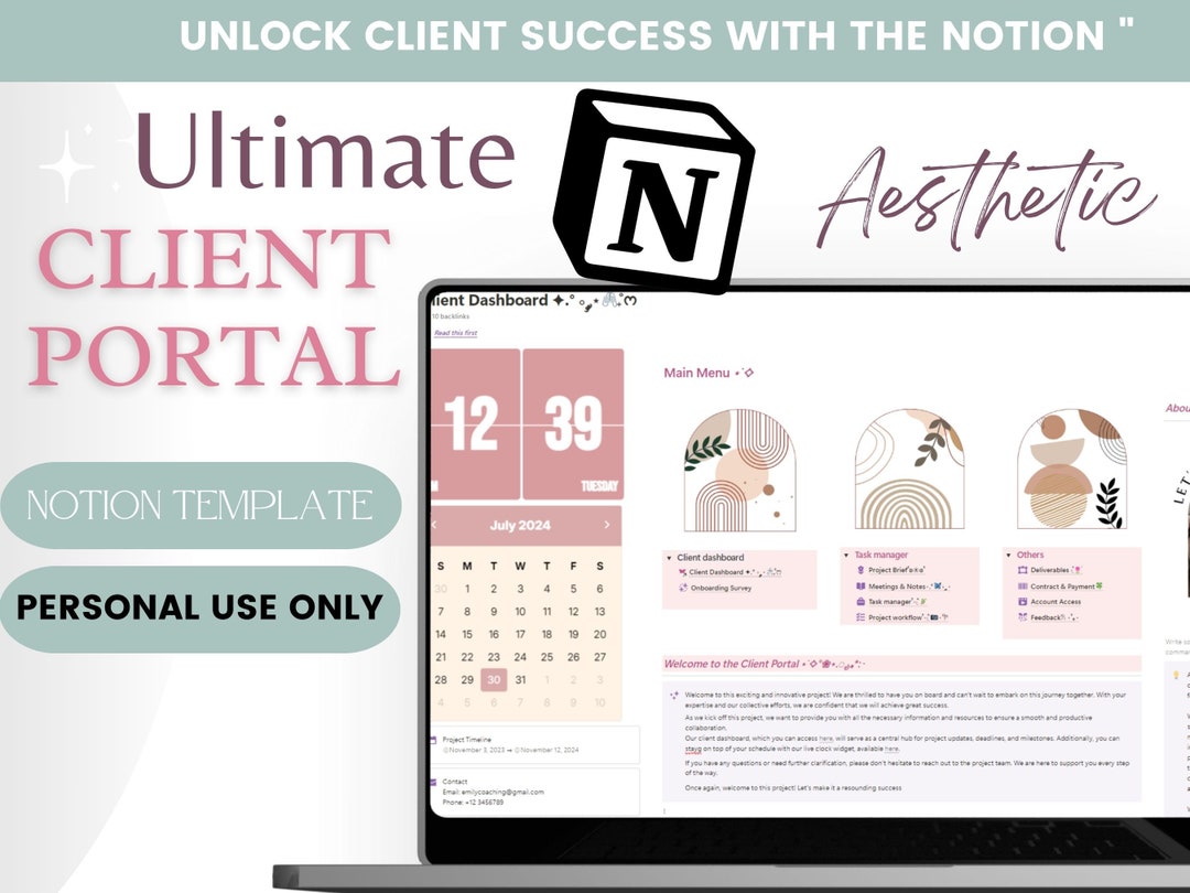 Client Portal Notion Template, Notion Client Dashboard, Business ...