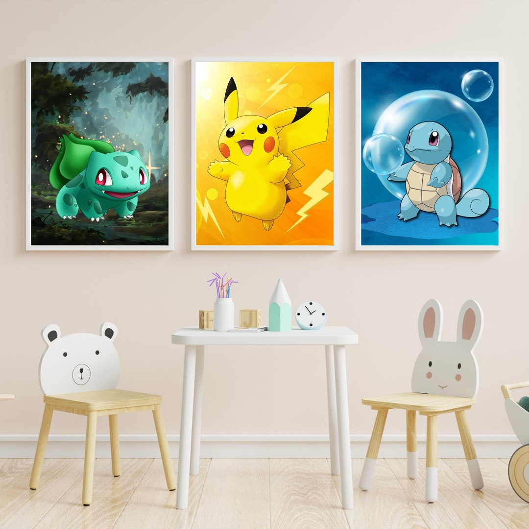 Set of 3 Printable Pokemon Wall Art, Pokemon Poster, Pikachu , Squirtle ...