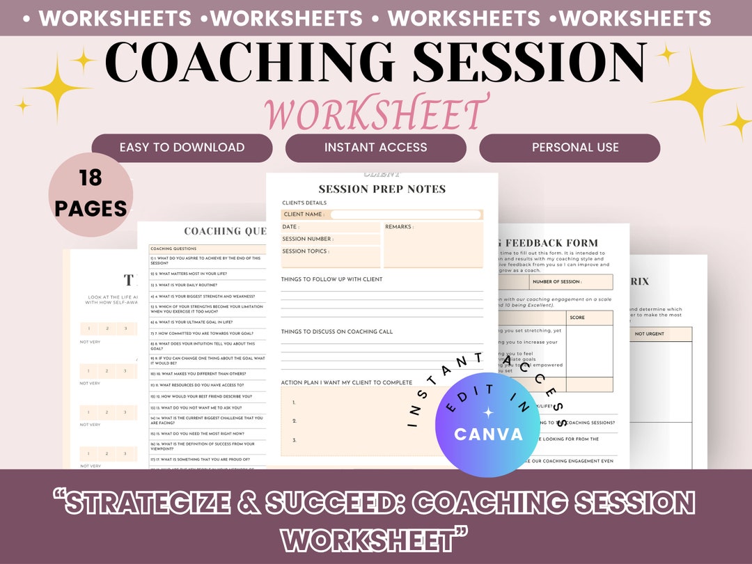 Coaching Session Worksheets | Life Coach | Business Coaching Template ...