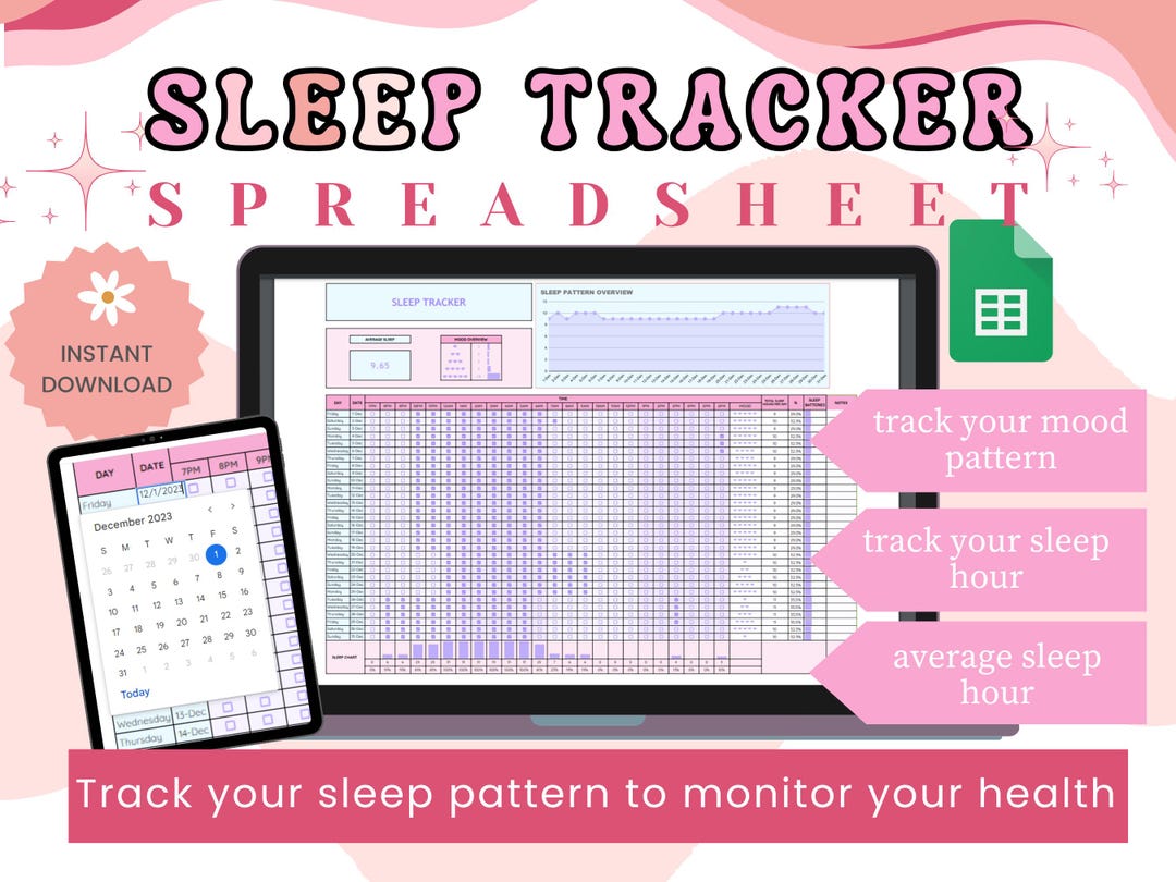 Sleep Tracker Spreadsheet Template, 24 Hour Sleep Tracker, Monthly ...