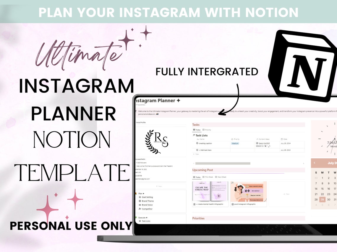 Notion Template Instagram Planner, Social Media Content Planner ...