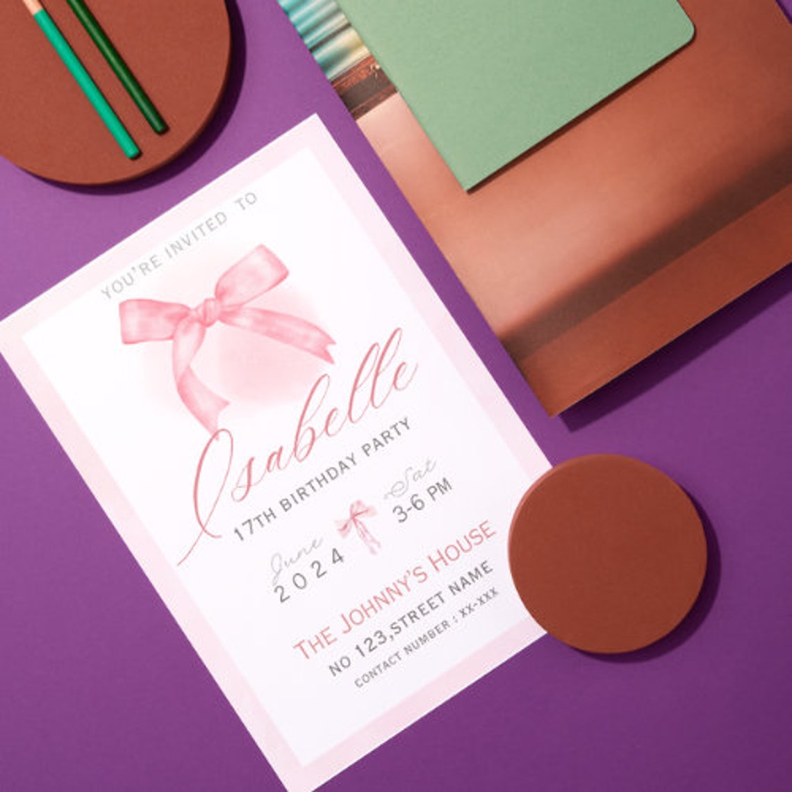 Editable Coquette Birthday Invitation Template |watercolor Pink Bow ...