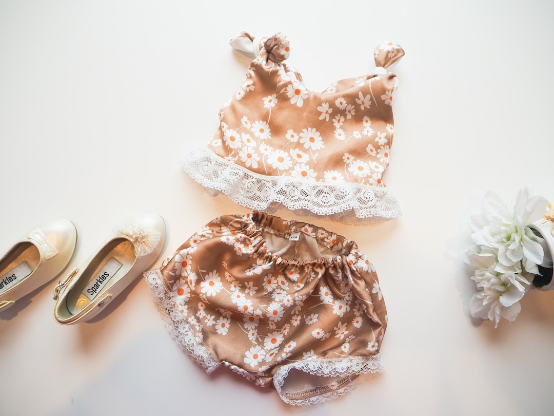 Gold Daisy Satin Lace Matching Baby Set - Tie Strap Top and Bloomers - Etsy