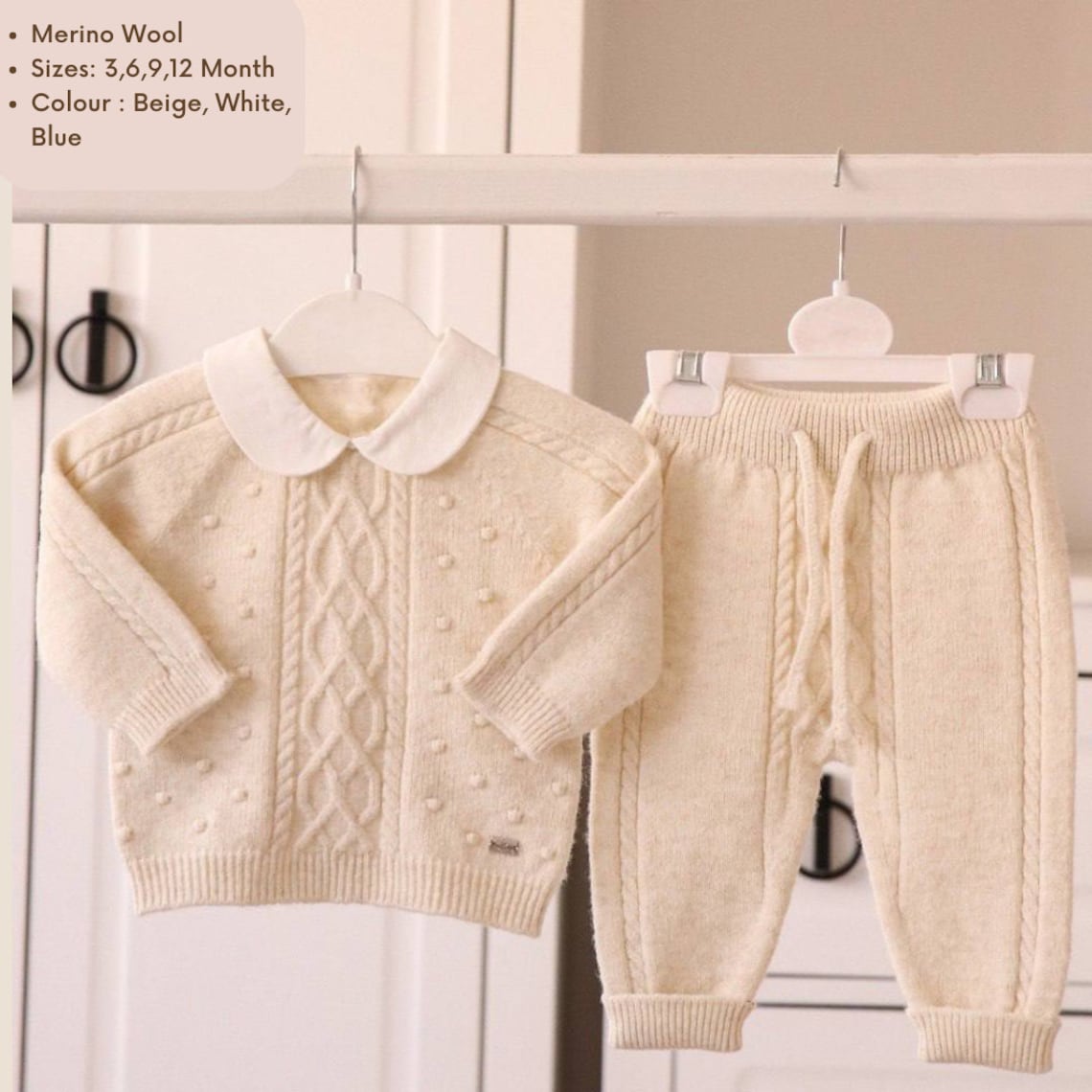 Merino Wool Knitted Baby Clothing Set With Baby Sweater and Pants ...