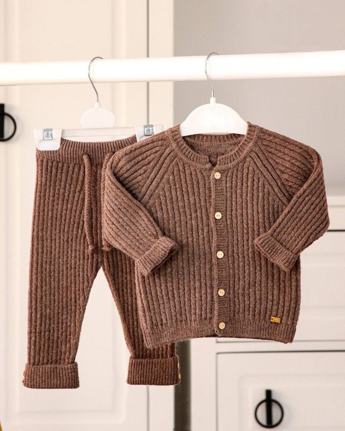 Merino Wool Knitted Baby Clothing Set With Baby Sweater and Pants ...