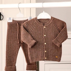 Merino Wool Knitted Baby Clothing Set With Baby Sweater and Pants ...