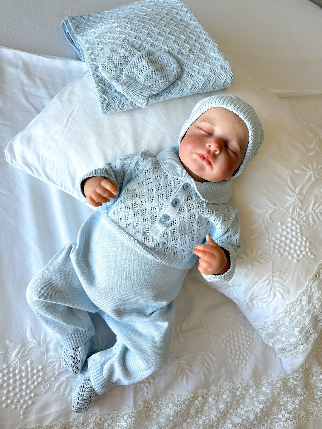 Baby Blue Organic Cotton Below Snap Baby Coming Home Outfit, Baby Boy ...