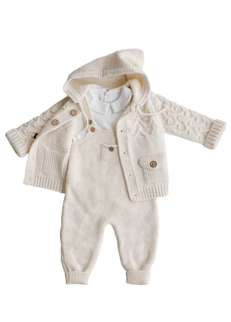 Merino Wool Knitted Baby Clothing Set With Baby Cardigan and Romper ...