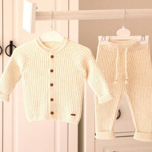 Merino Wool Knitted Baby Clothing Set With Baby Sweater and Pants ...