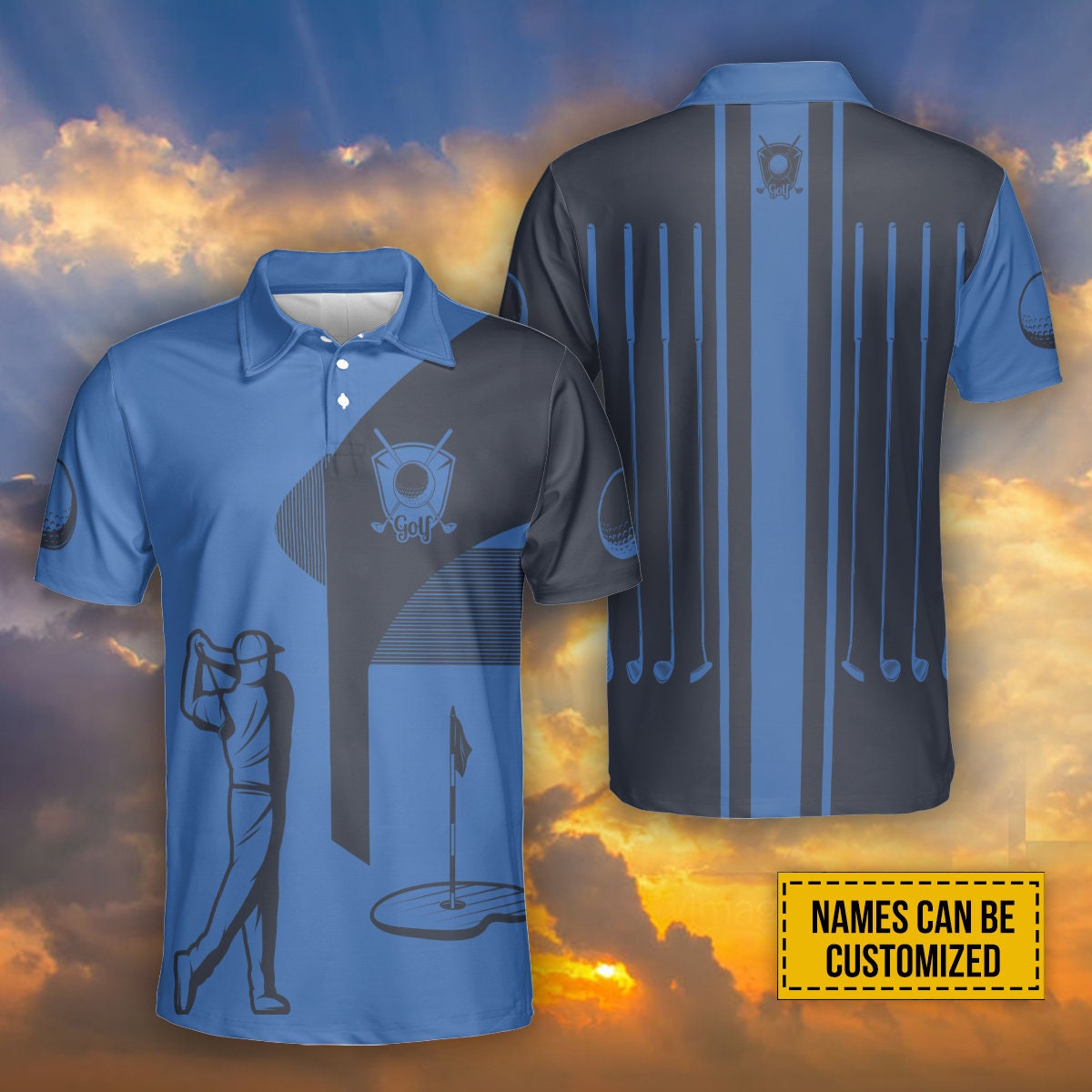 Custom Name Golf Swing Golf Logo Clubs Polo Shirt