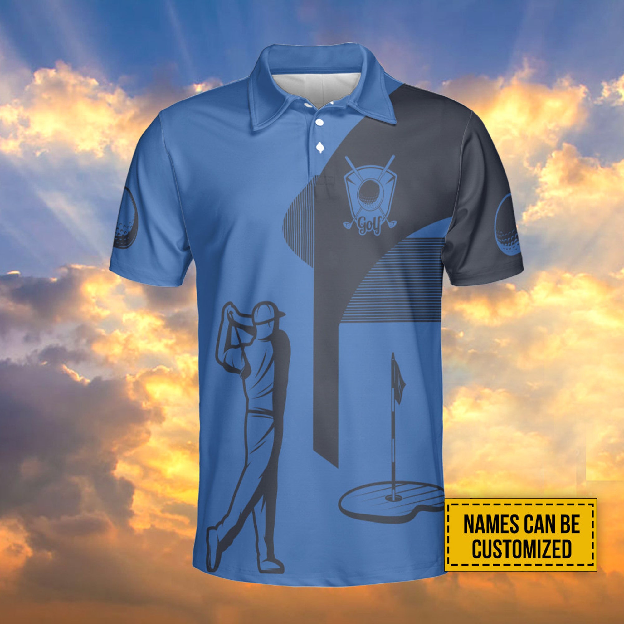 Custom Name Golf Swing Golf Logo Clubs Polo Shirt