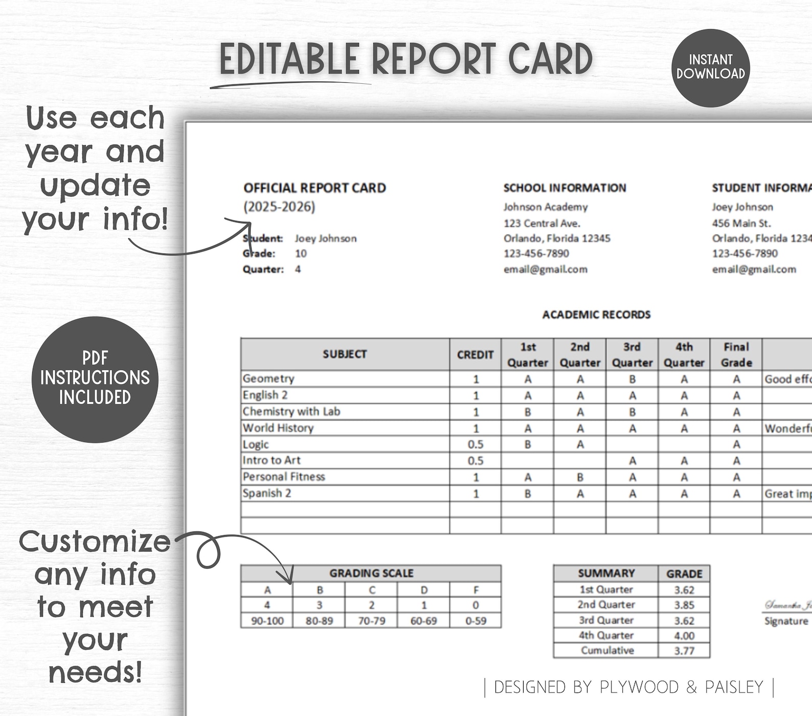 Editable Report Card, Homeschool Report Card, High School Report Card ...