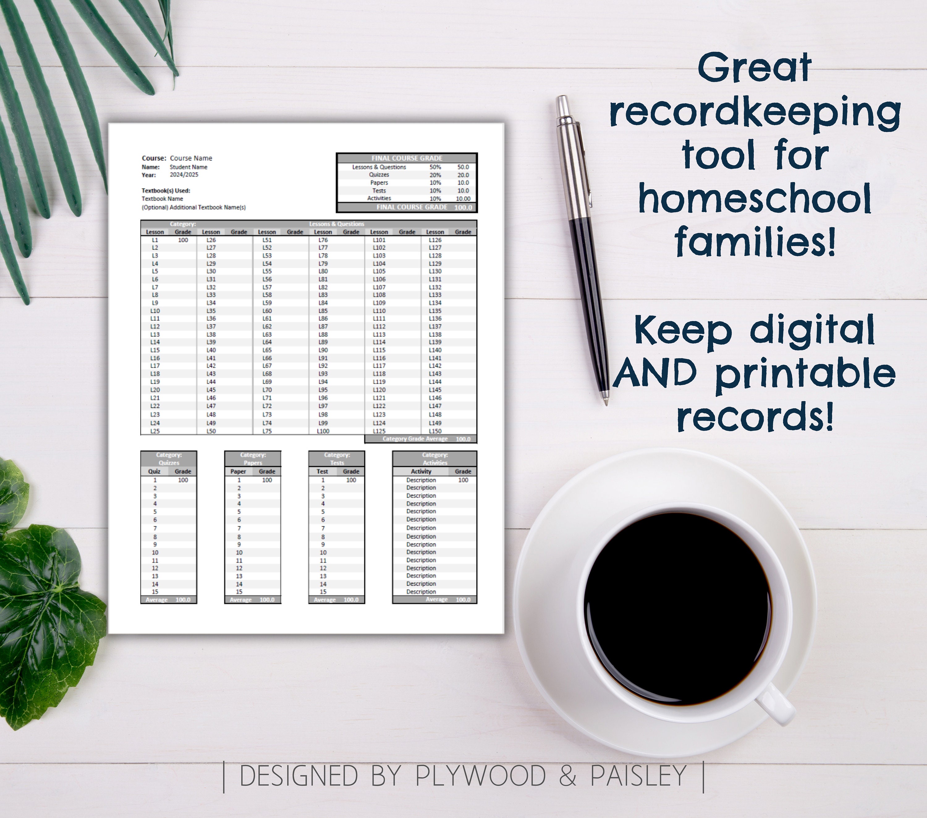 Editable Grade Tracker, Excel Spreadsheet, Academic Planner, Homeschool ...