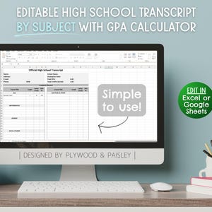 Editable High School Transcript Template BY SUBJECT, GPA Calculator ...