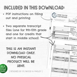 Editable High School Transcript Template, GPA Calculator, 2 Options ...
