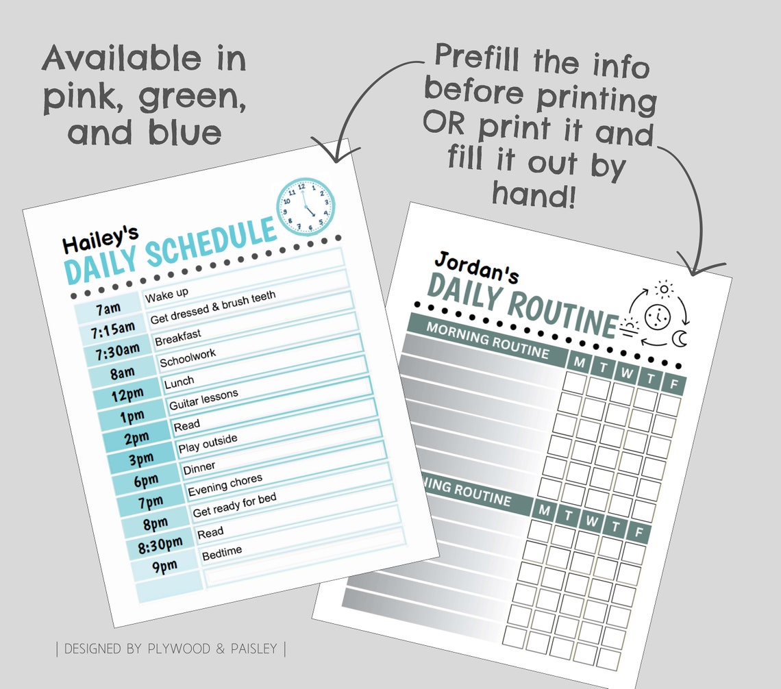 EDITABLE Daily Schedule & Daily Routine Templates (PRINTABLE ...