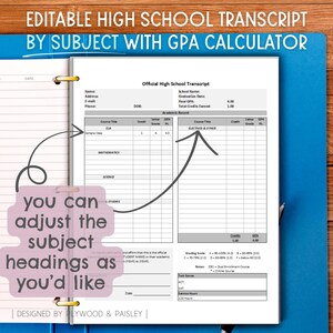 Editable High School Transcript Template BY SUBJECT, GPA Calculator ...
