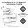 Editable High School Transcript Template BY SUBJECT, GPA Calculator ...
