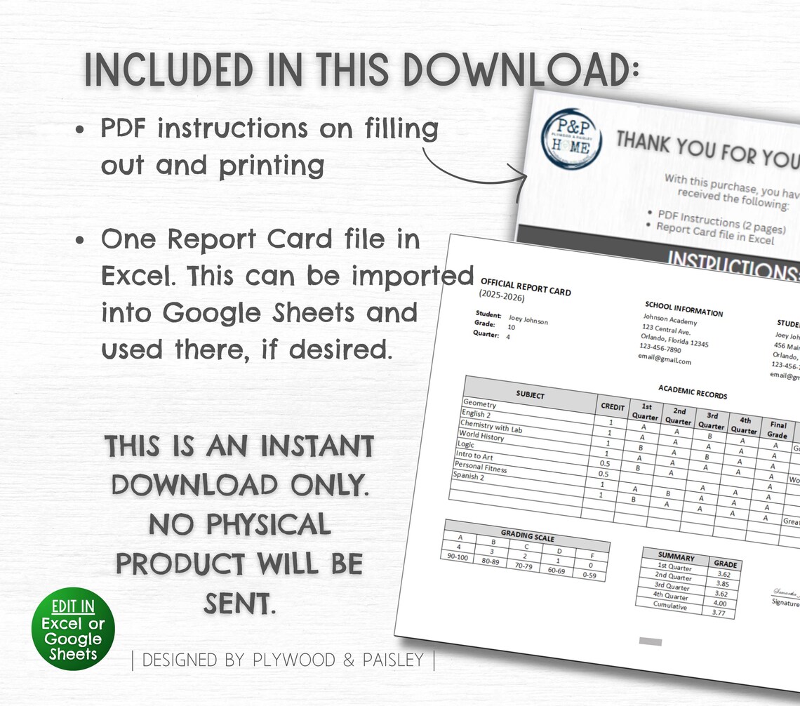 Editable Report Card, Homeschool Report Card, High School Report Card ...