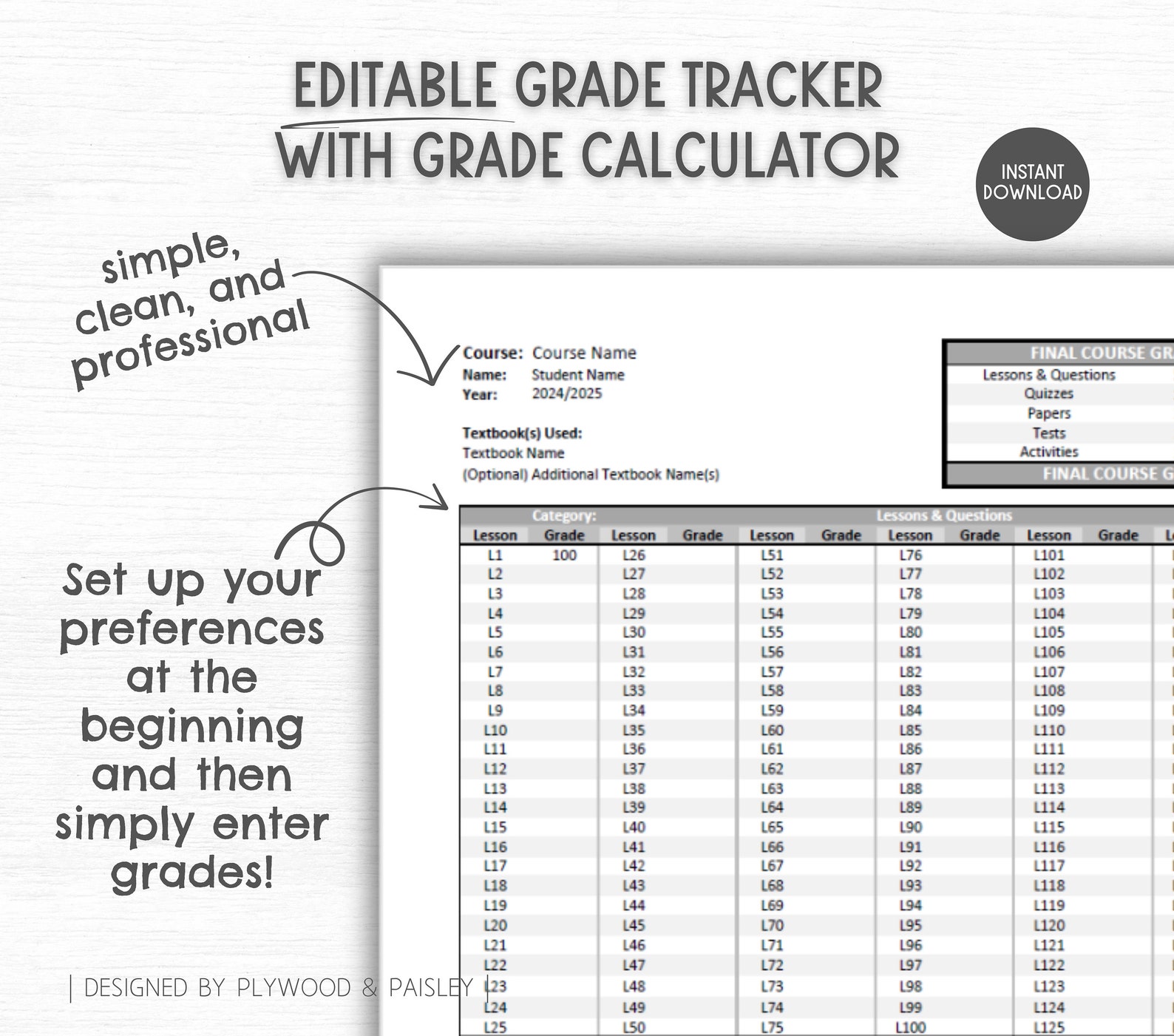 Editable Grade Tracker, Excel Spreadsheet, Academic Planner, Homeschool ...