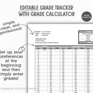 Editable Grade Tracker, Excel Spreadsheet, Academic Planner, Homeschool ...
