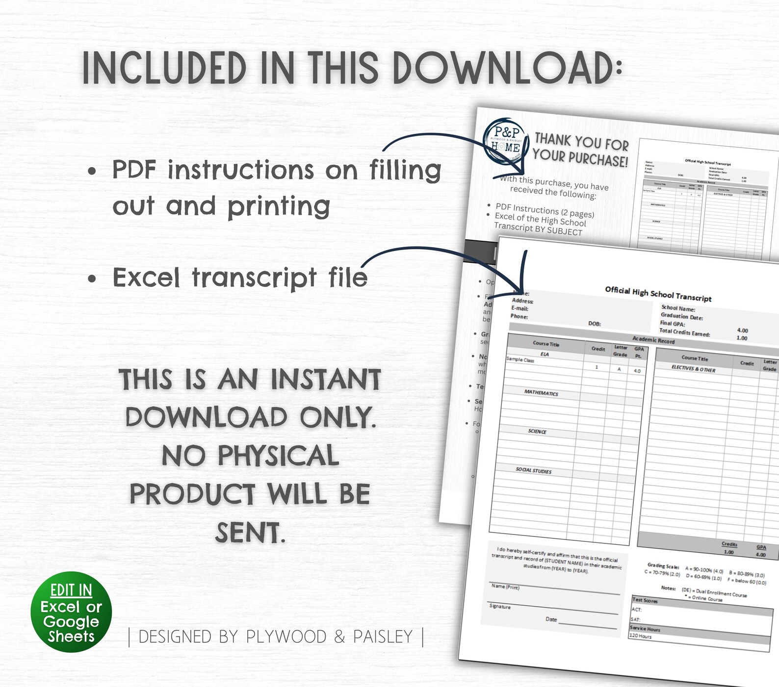 Editable High School Transcript Template BY SUBJECT, GPA Calculator ...