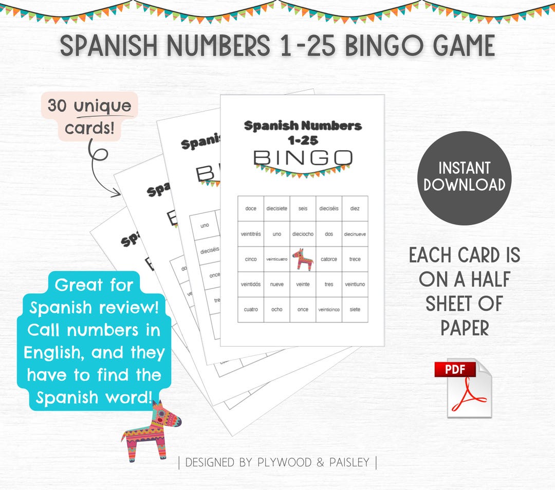 Spanish Numbers BINGO Game | Printable, Instand Download | Review Game ...