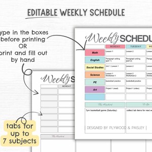 EDITABLE Weekly Schedule, Assignment Planner, Printable, Homeschool ...