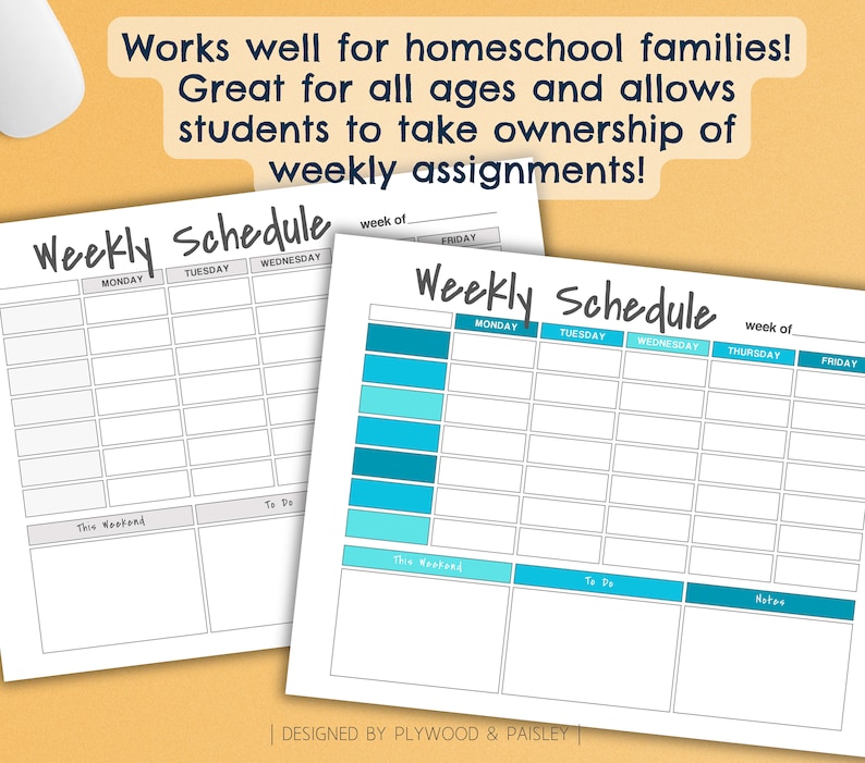EDITABLE Weekly Schedule, Assignment Planner, Printable, Homeschool ...