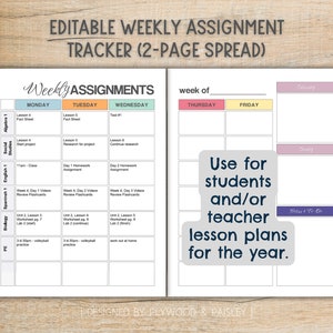 EDITABLE Weekly Assignment Tracker, 2 Pages, Printable, Homeschool ...