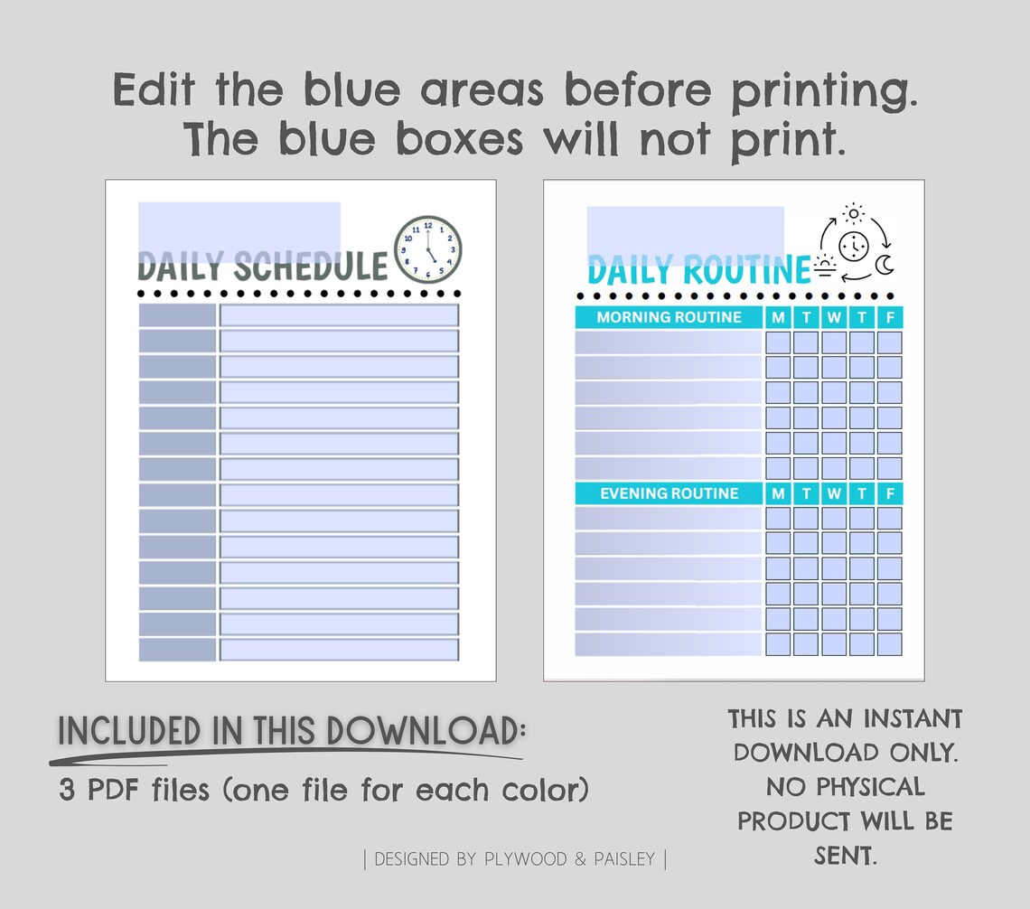 EDITABLE Daily Schedule & Daily Routine Templates (PRINTABLE ...