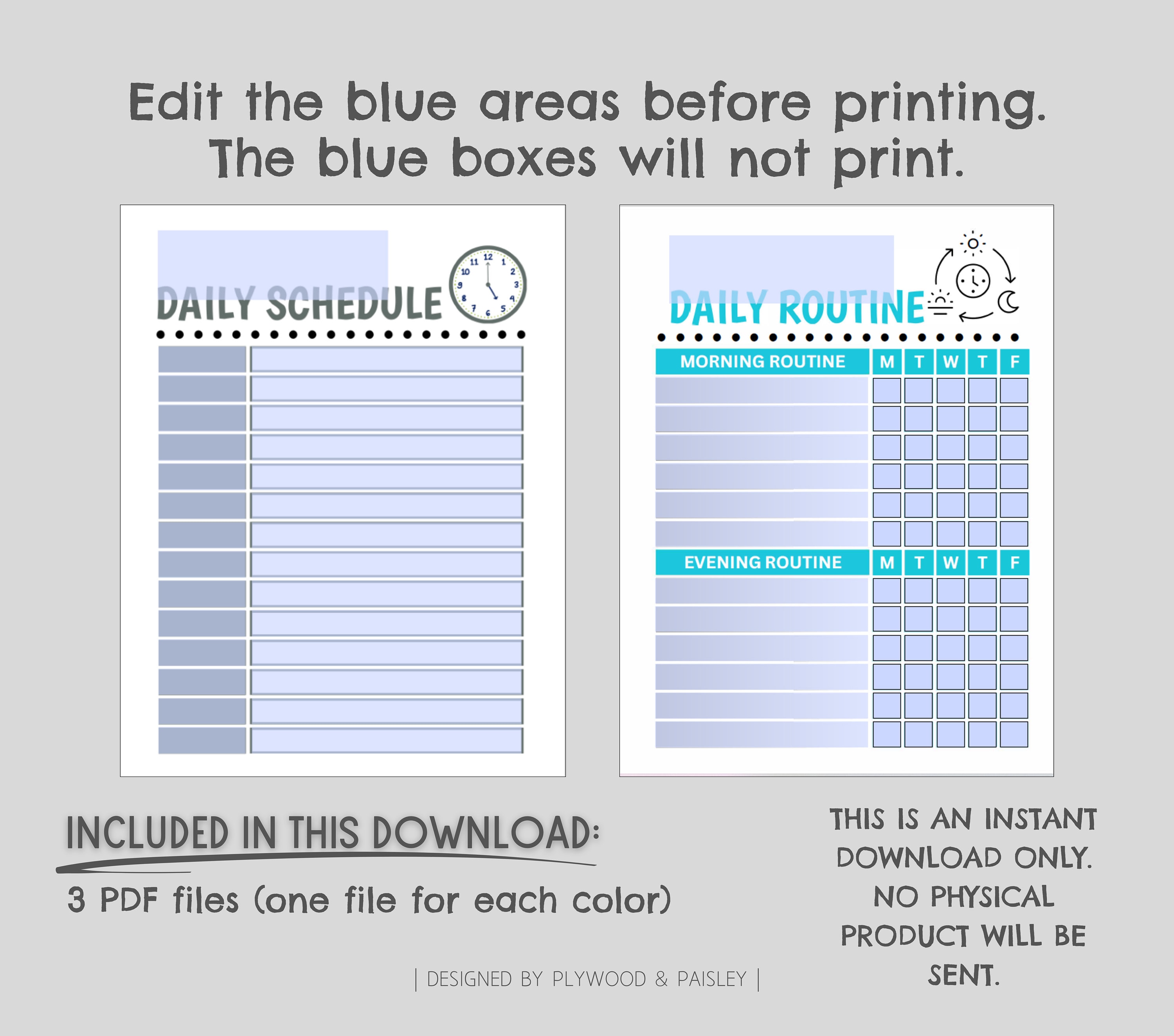 EDITABLE Daily Schedule & Daily Routine Templates (PRINTABLE ...