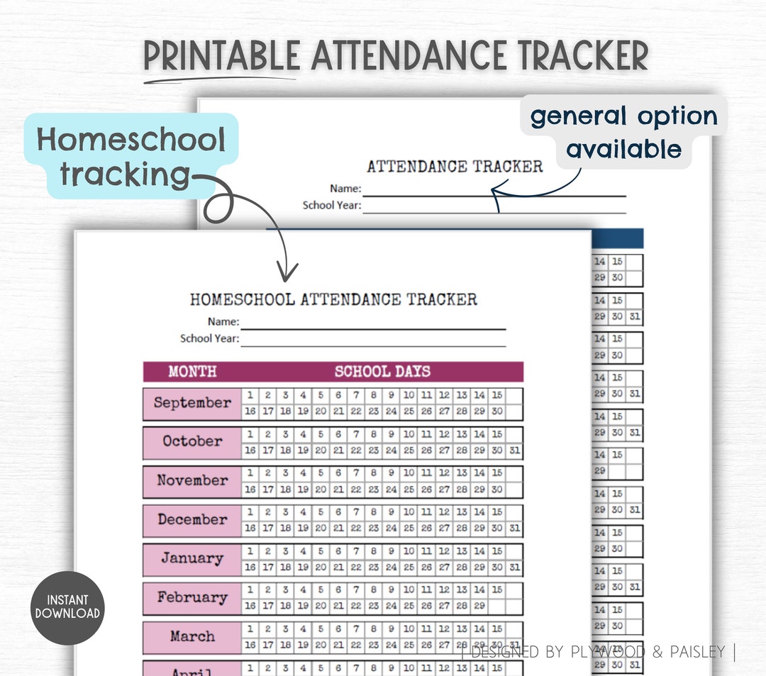 Homeschool Attendance Tracker, Attendance Record, Attendance Sheets ...