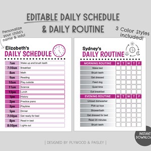 EDITABLE Daily Schedule & Daily Routine Templates (PRINTABLE ...