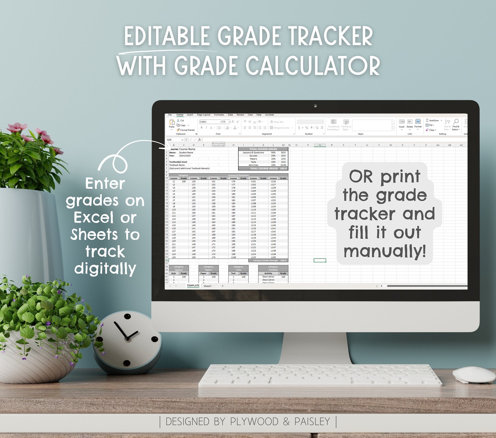 Editable Grade Tracker, Excel Spreadsheet, Academic Planner, Homeschool ...