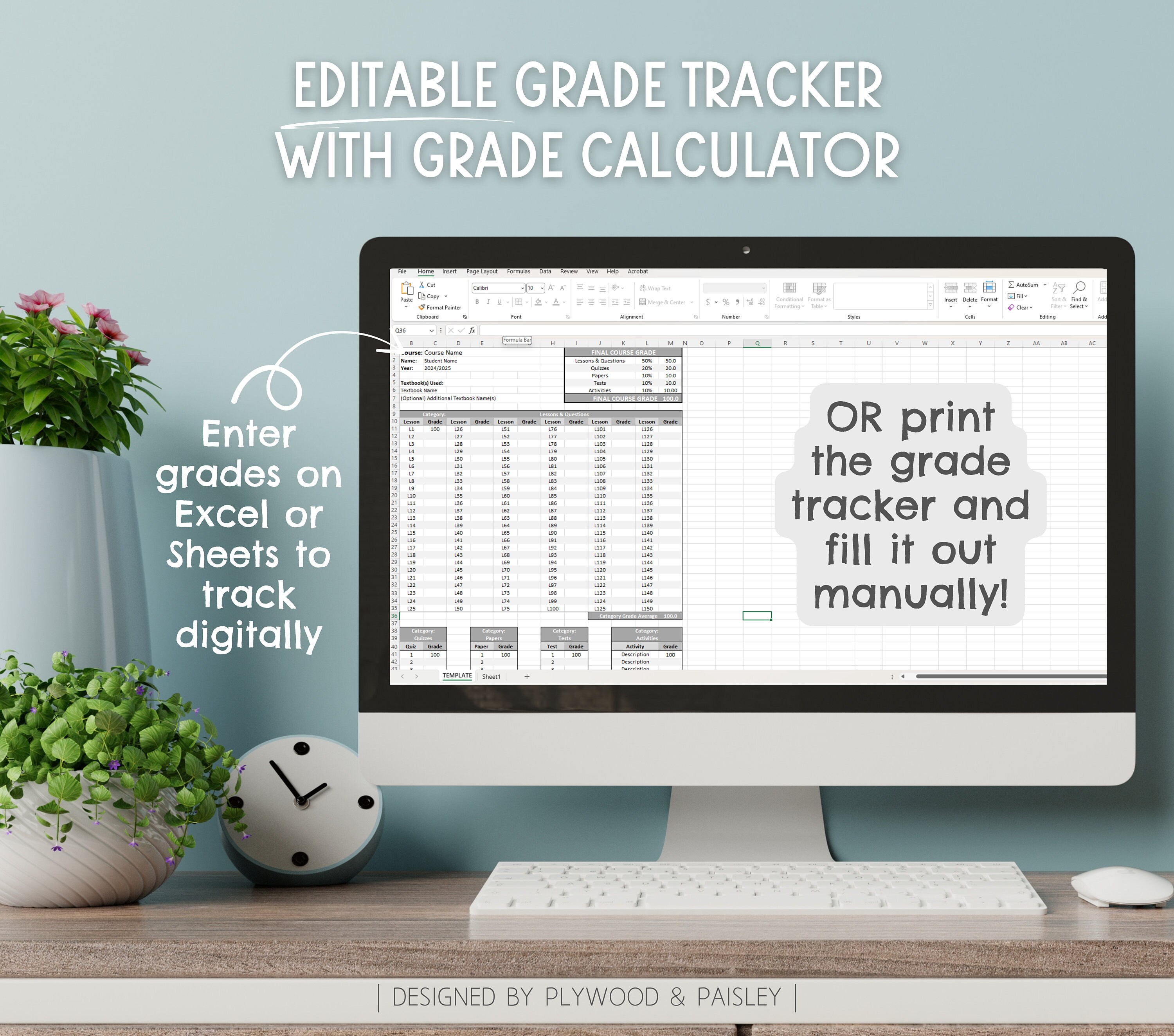 Editable Grade Tracker, Excel Spreadsheet, Academic Planner, Homeschool ...