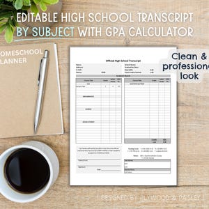 Editable High School Transcript Template BY SUBJECT, GPA Calculator ...