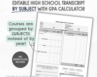 Homeschool High School Transcript Template by Subject & Year - Etsy