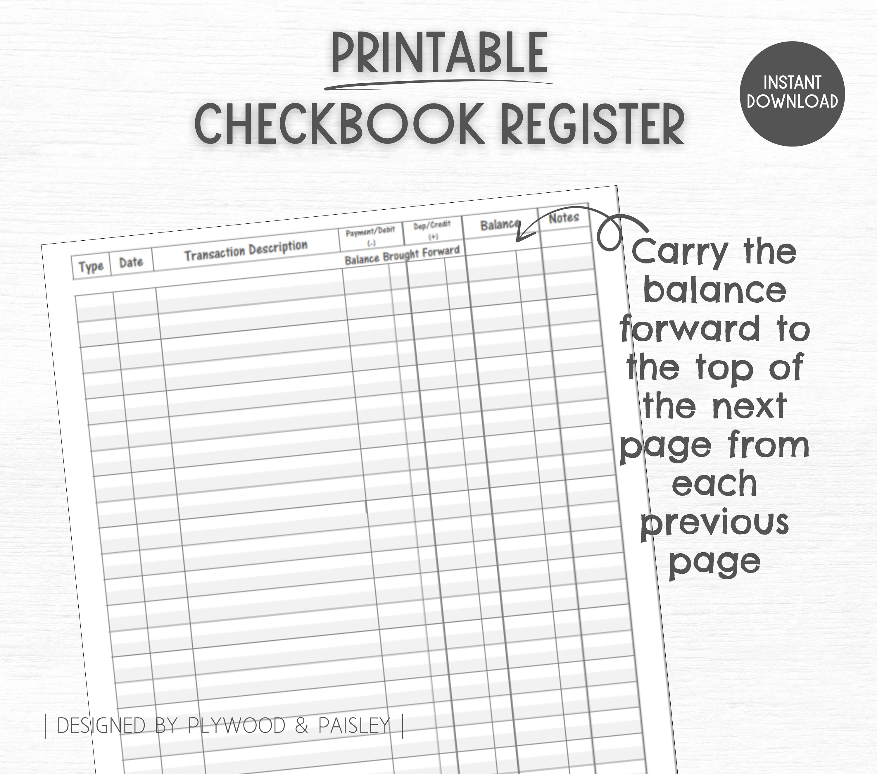 PRINTABLE Checkbook Register, PDF File, 8.5 X 11", Letter Size ...