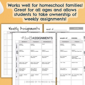 EDITABLE Weekly Assignment Tracker, 2 Pages, Printable, Homeschool Planner, Middle School, High ...