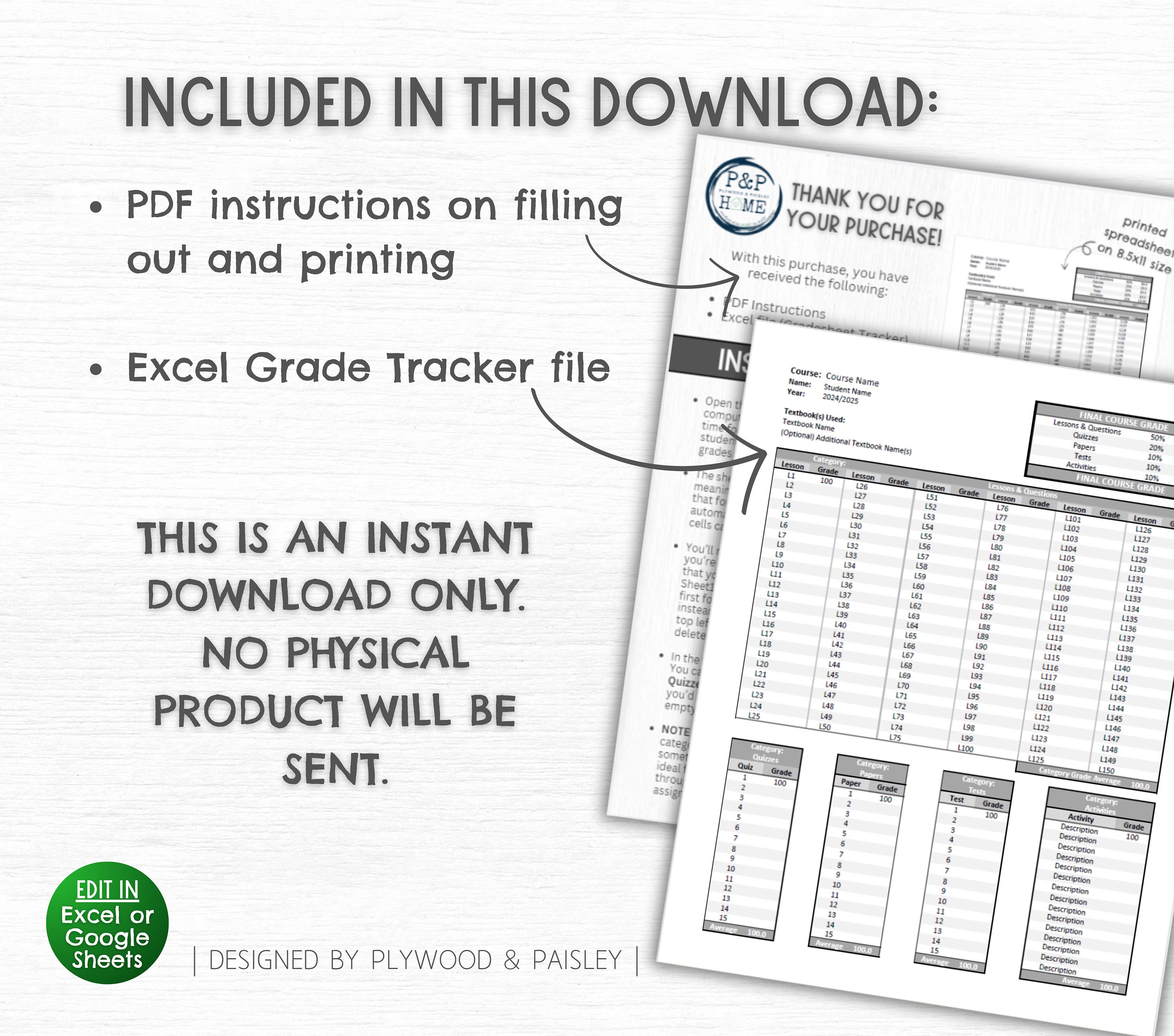 Editable Grade Tracker, Excel Spreadsheet, Academic Planner, Homeschool ...