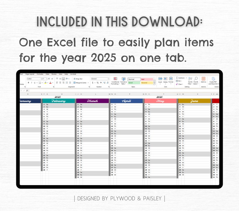 2025 Excel Calendar | Monthly Calendar | 2025 Year Planner | 2025 ...