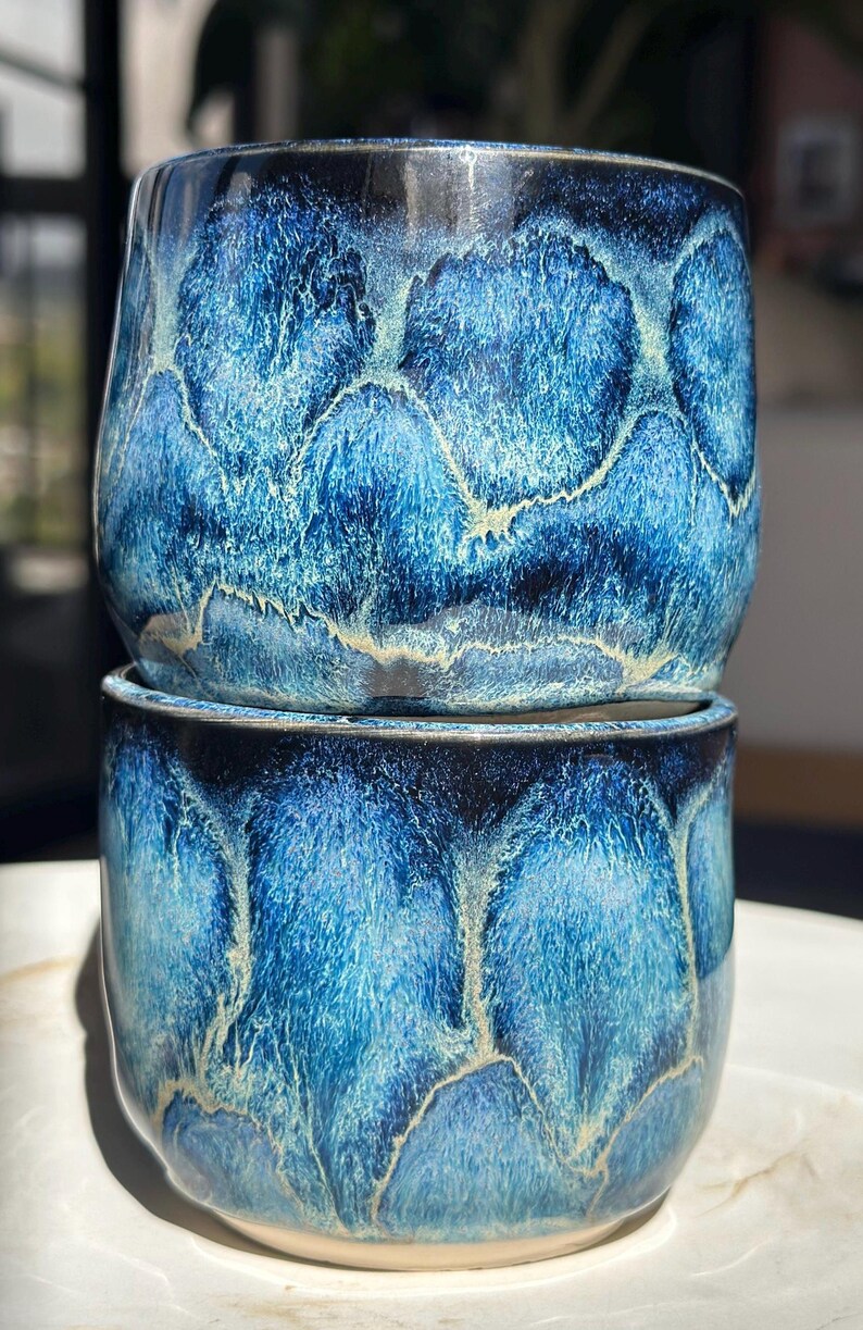 Handmade Blue Black Mug No Handle Ceramic Coffe Tea Cup - Etsy