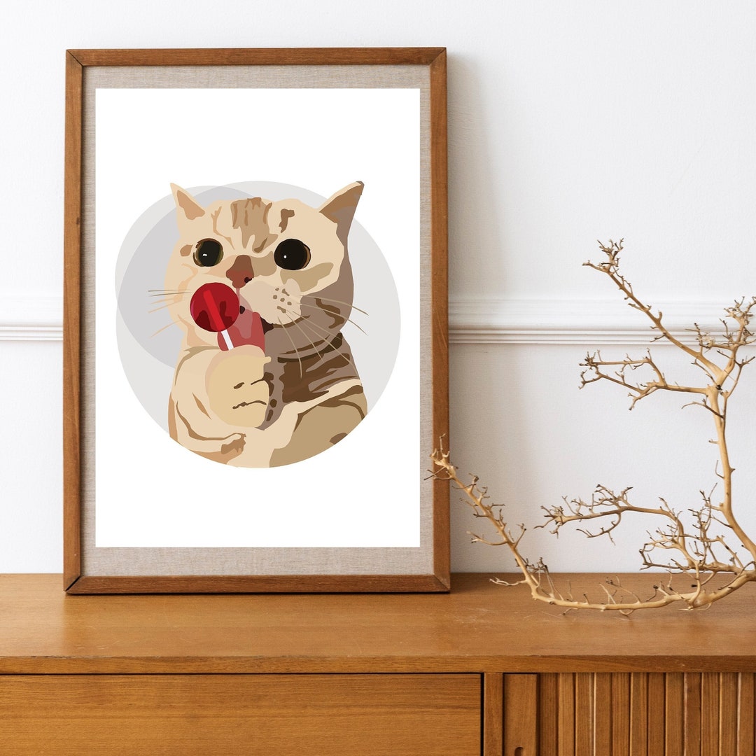 Famous Meme Cat Illustration Cat Wall Art Meme Cat With - Etsy