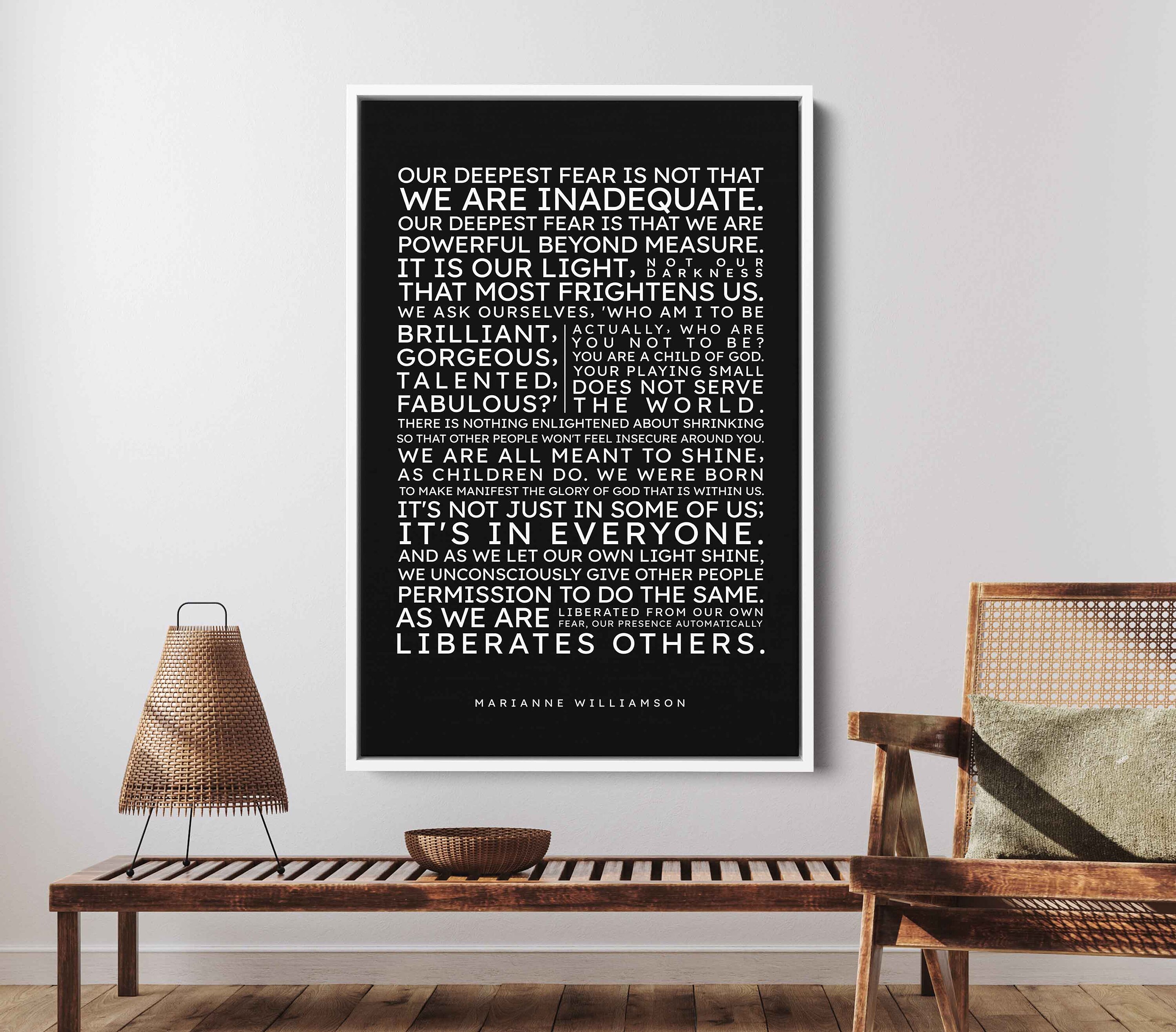 Our Deepest Fear Poem by Marianne Williamson Canvas, Motivational Quote ...