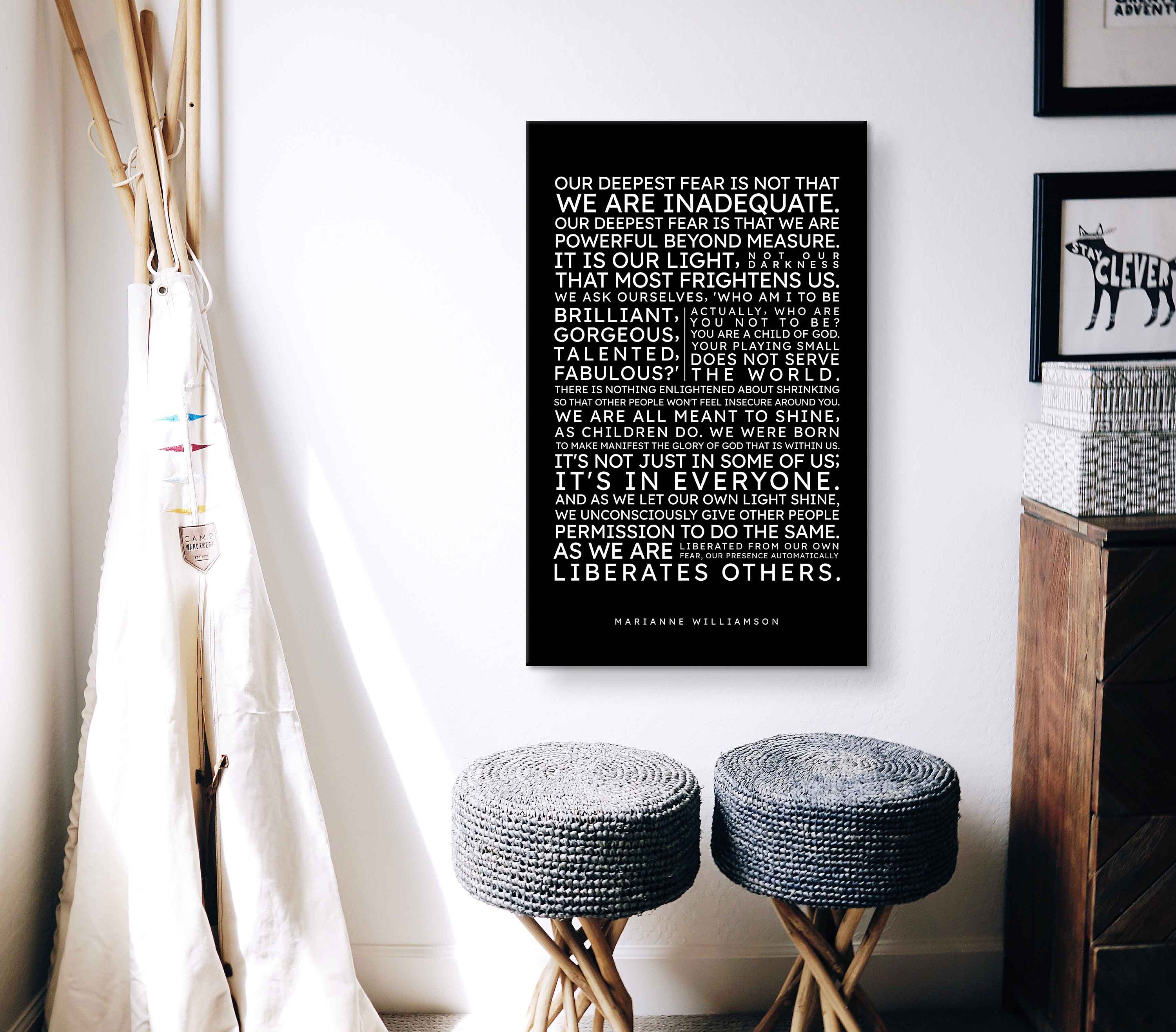 Our Deepest Fear Poem by Marianne Williamson Canvas, Motivational Quote ...