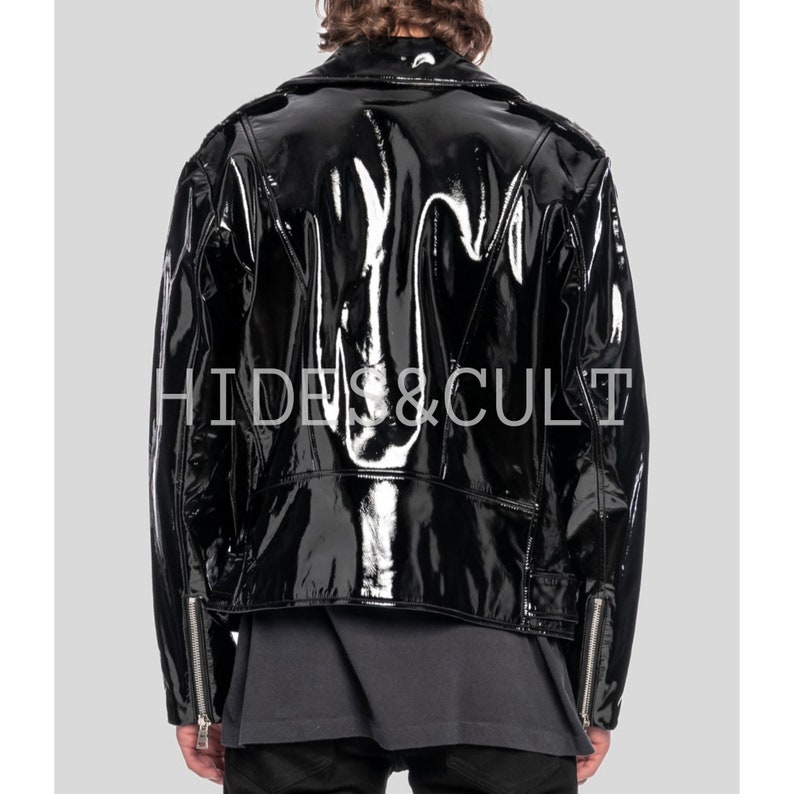 Men's Black Patent Motorcycle Biker Leather Jacket, Men's Black PVC ...