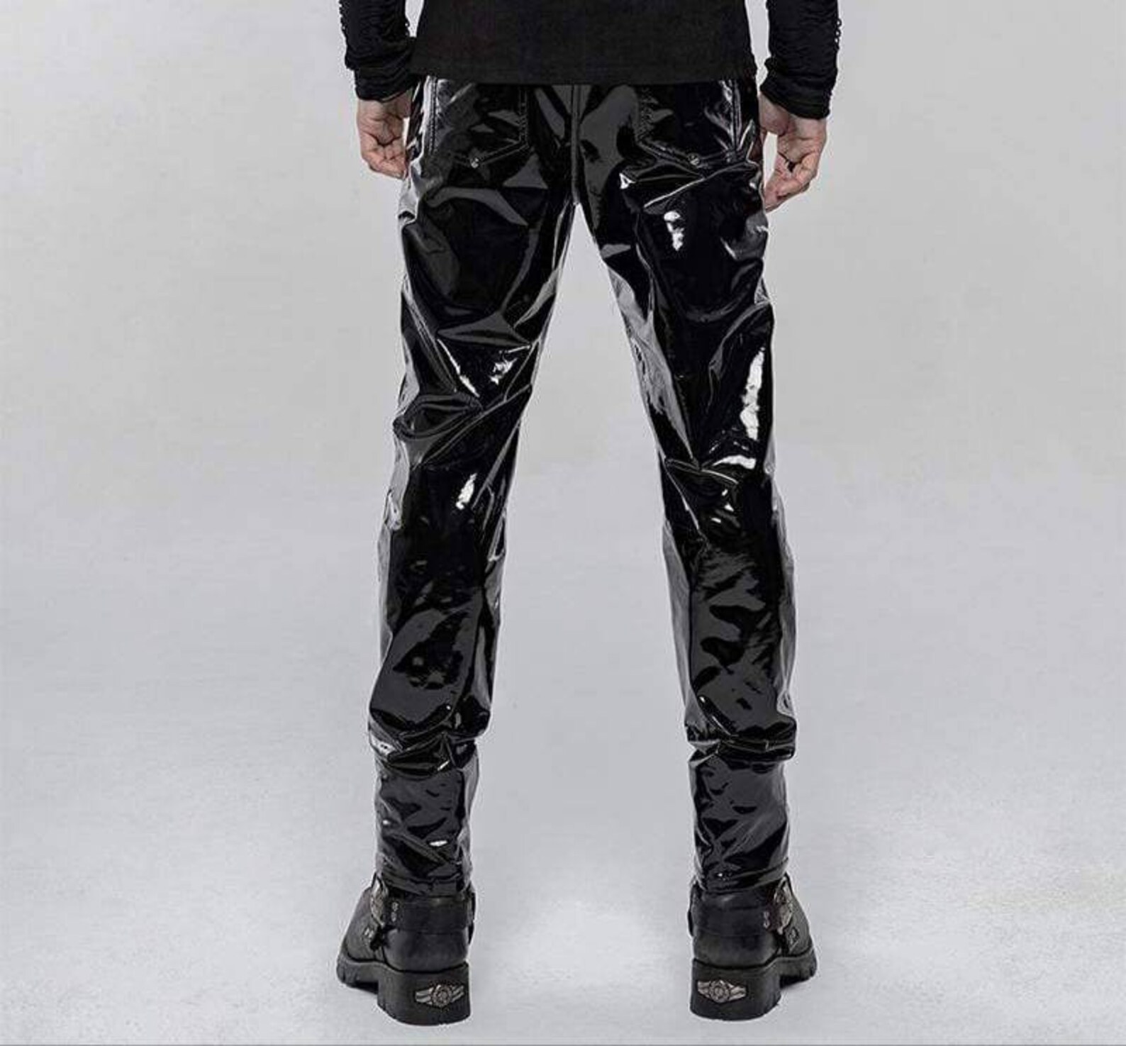 Mens Black Patent Solid Casual Motorcycle Biker Leather Pants - Etsy