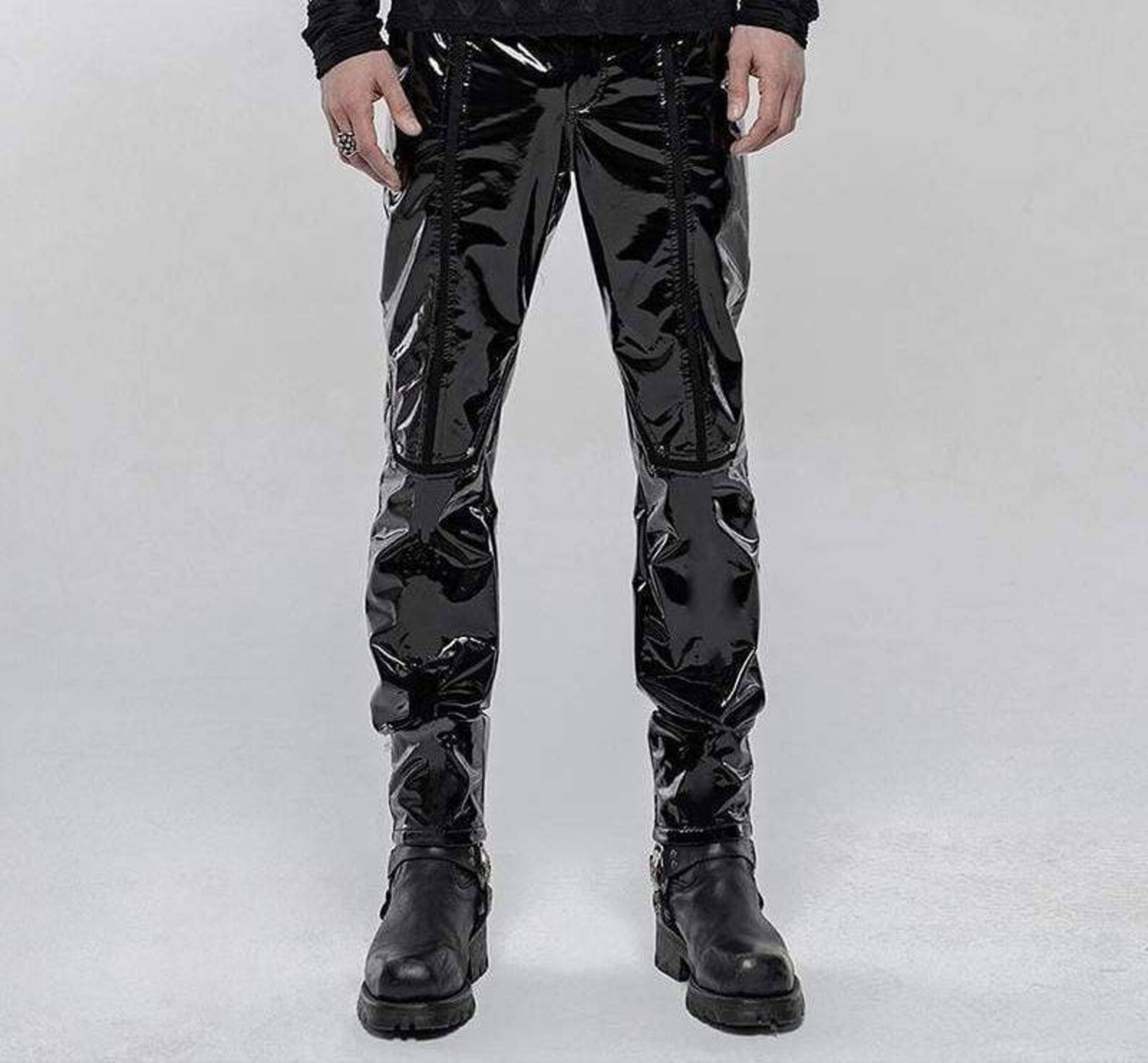 Mens Black Patent Solid Casual Motorcycle Biker Leather Pants - Etsy