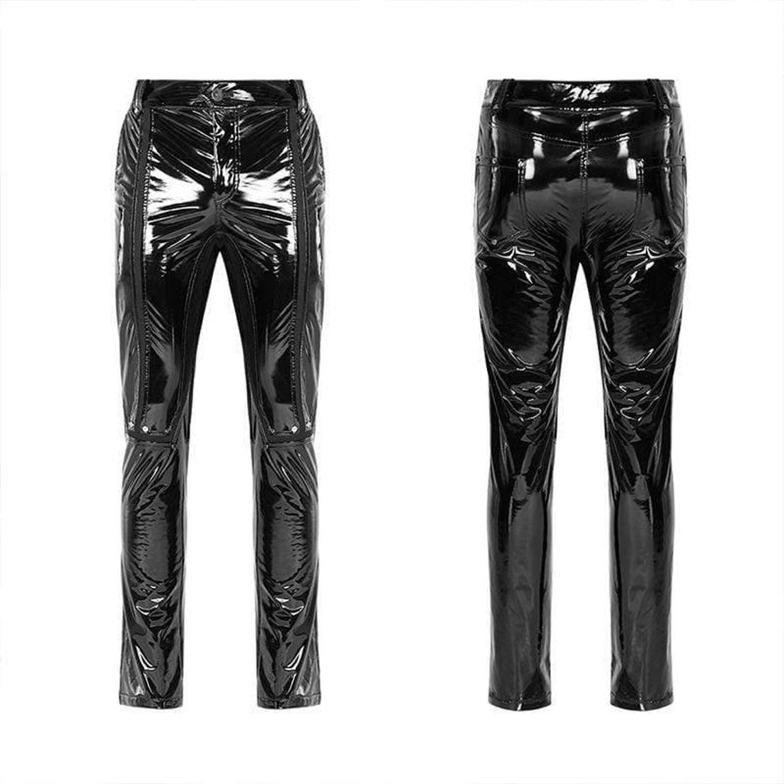 Mens Black Patent Solid Casual Motorcycle Biker Leather Pants - Etsy